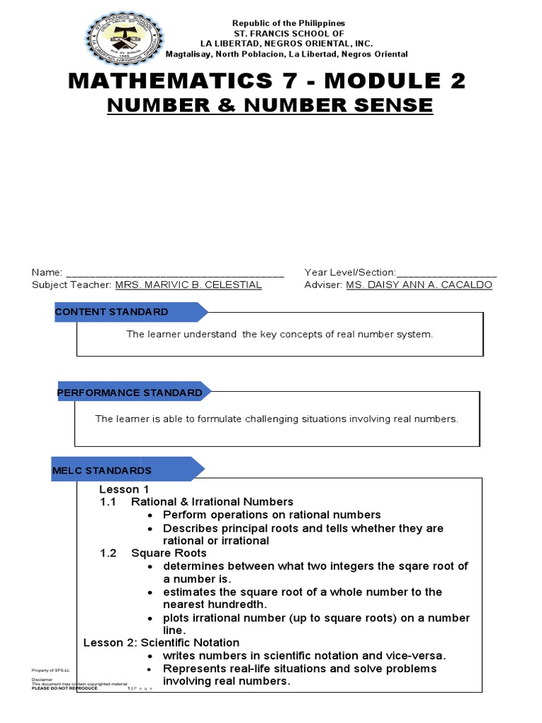 Mathematics 7 - Module 2 | PDF | Numbers | Rational Number