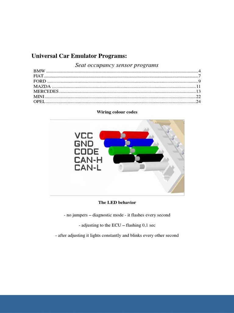 Universal Car Emulator Programs:: Seat Occupancy Sensor Programs | PDF ...