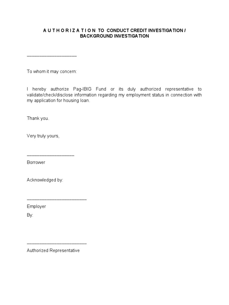 Pag-IBIG Credit Investigation Authorization | PDF | Business | Finance ...