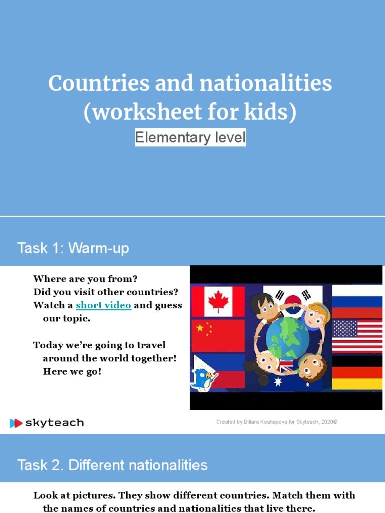 Countries and Nationalities (Worksheet For Kids) | PDF