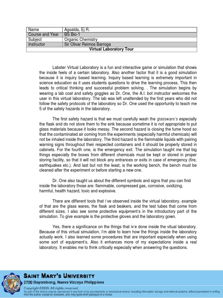 Virtual Lab Tour Format Agsalda Pdf Laboratories Simulation