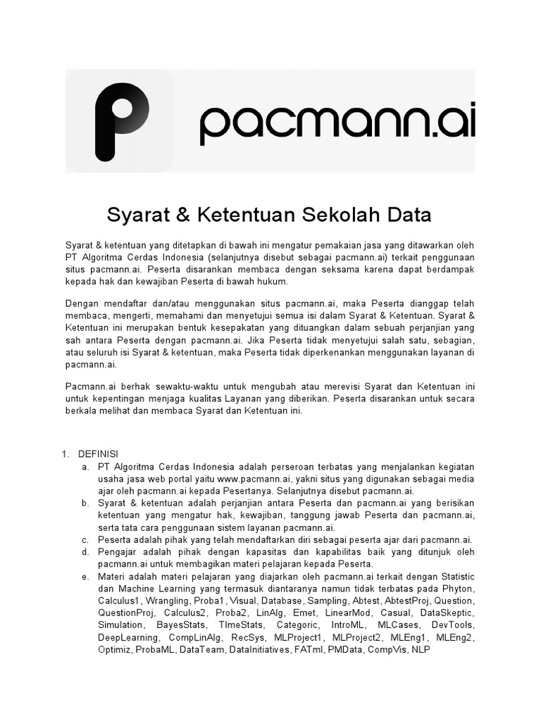 Syarat Dan Ketentuan Pacmann - Ai | PDF
