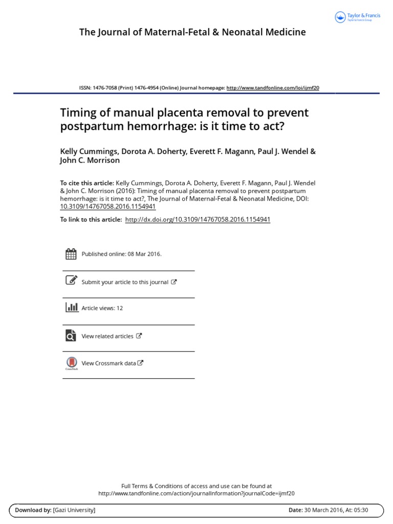 Timing of Manual Placenta Removal To Prevent Postpartum Hemorrhage: Is ...