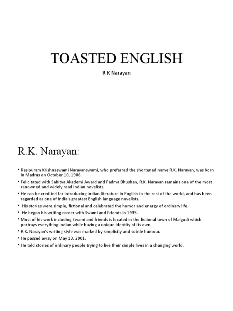 Toasted English: R K Narayan | PDF