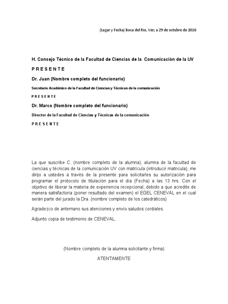 Oficio para Solicitar Protocolo de Titulaciòn Nivel Licenciatura | PDF Oficio para Solicitar Protocolo de Titulaciòn Nivel Licenciatura | PDF