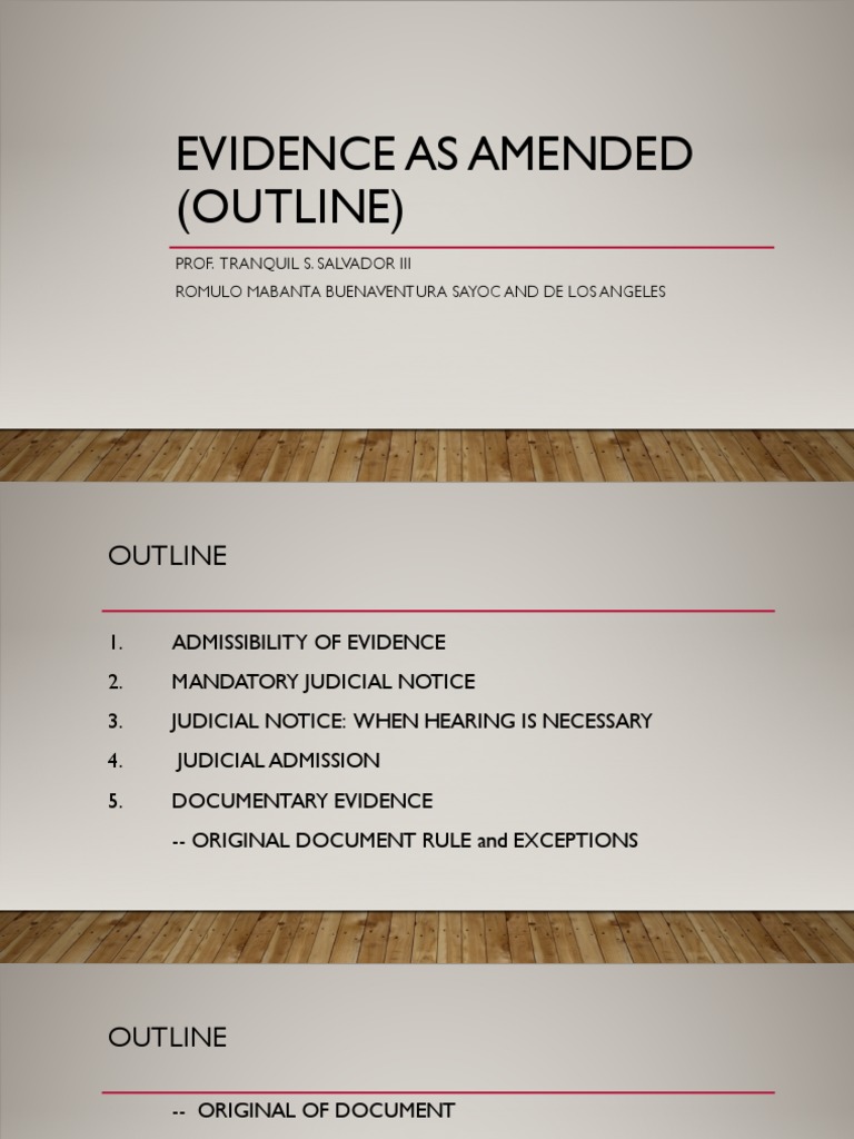Evidence Outline for G.R. No. 260731 | PDF | Hearsay | Evidence (Law)