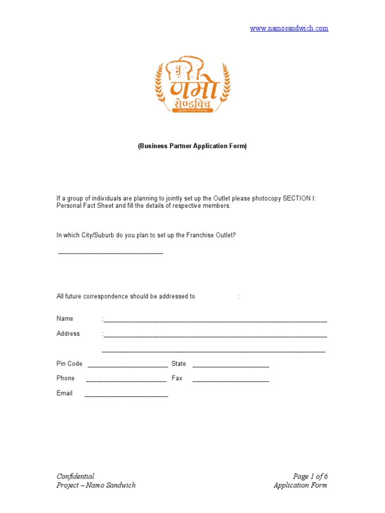 (Business Partner Application Form) : Confidential Page 1 of 6 Project ...