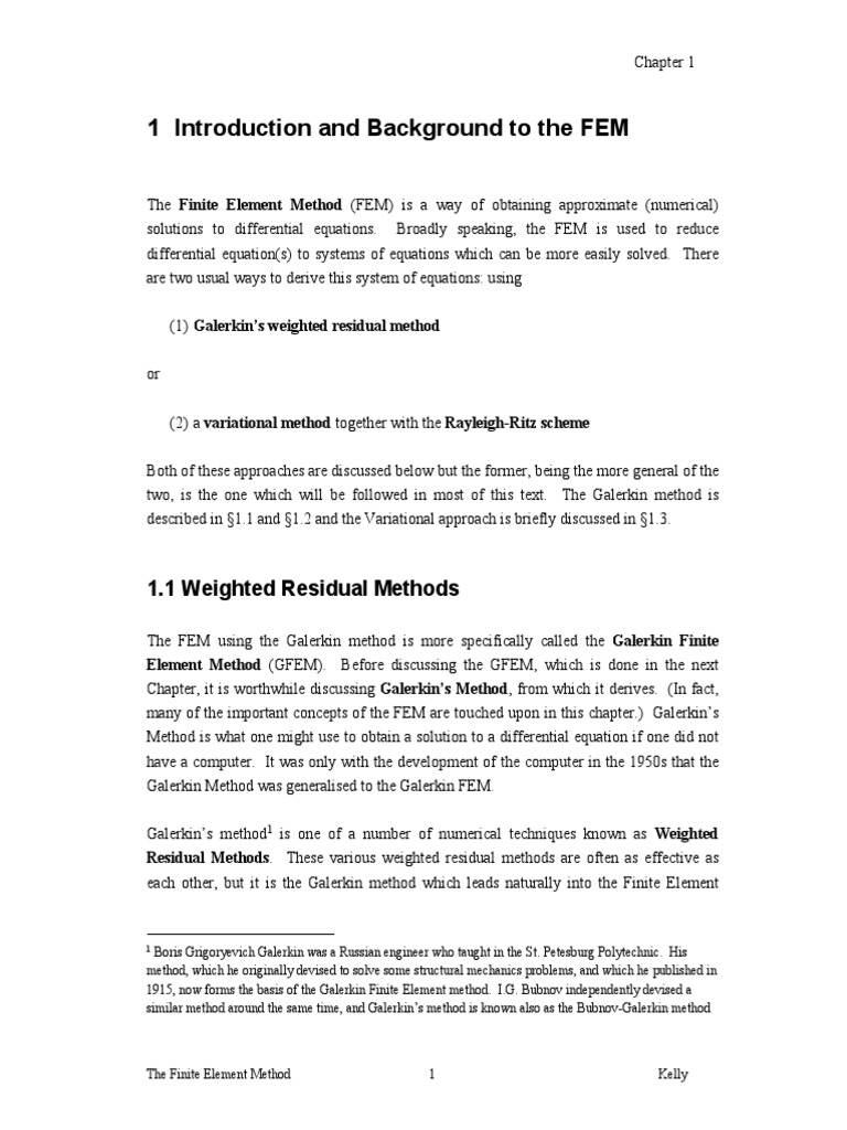1 Introduction and Background To The FEM: 1.1 Weighted Residual Methods | PDF | Finite Element ...
