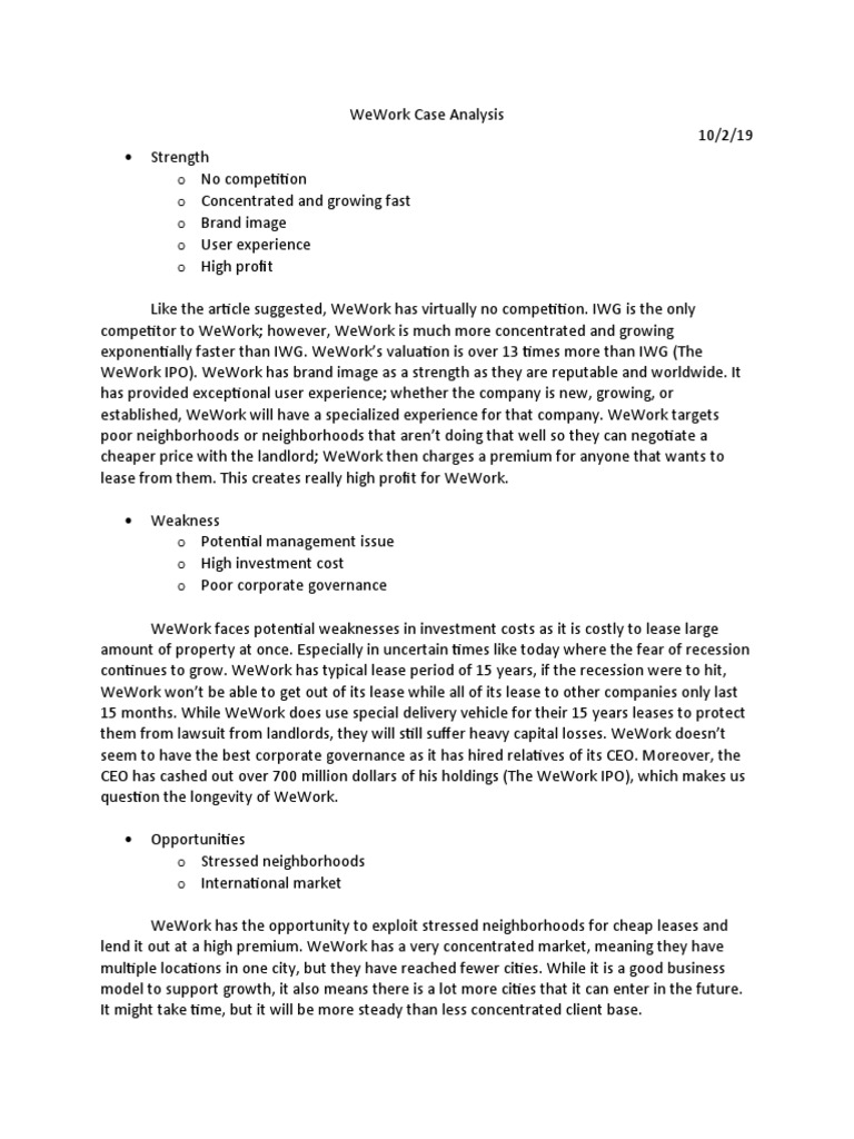 WeWork Case Analysis | PDF | Recession | Lease