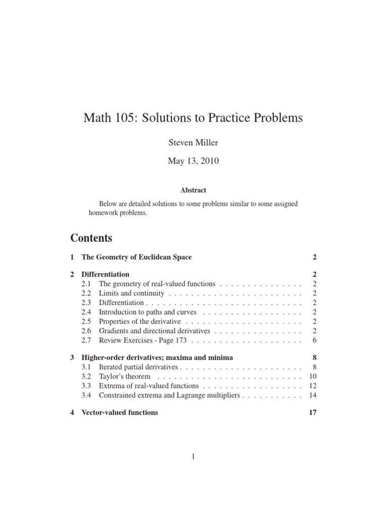 Math 105: Solutions To Practice Problems: Steven Miller May 13, 2010 ...