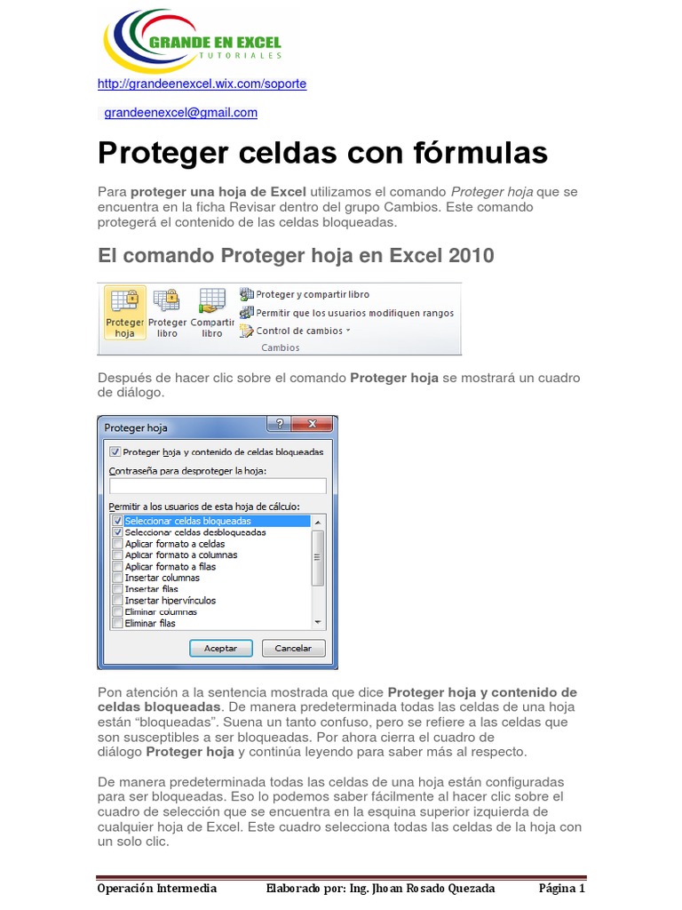 Proteger Celdas Con Fórmulas | PDF | Microsoft Excel | Informática