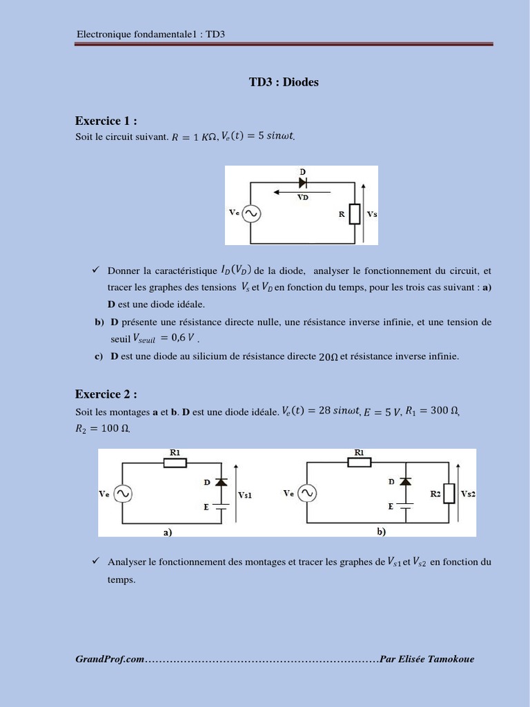 TD3 : Analyse des Diodes en Électronique | PDF | Sciences et mathématiques
