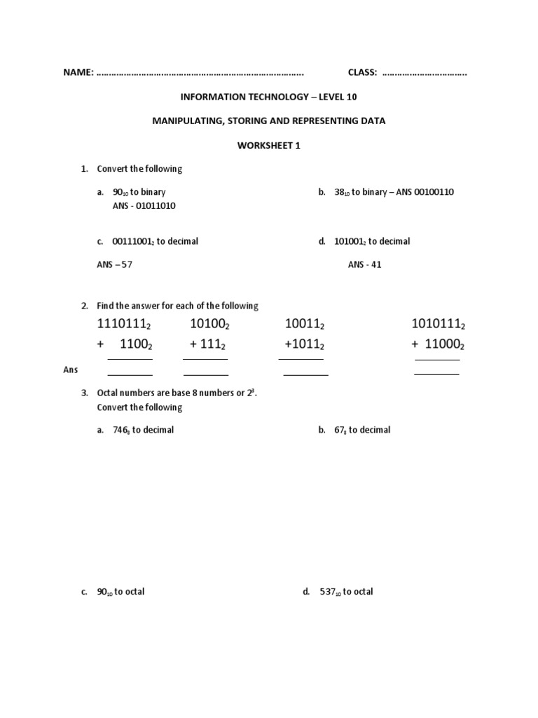 Grade 10 Worksheet | PDF