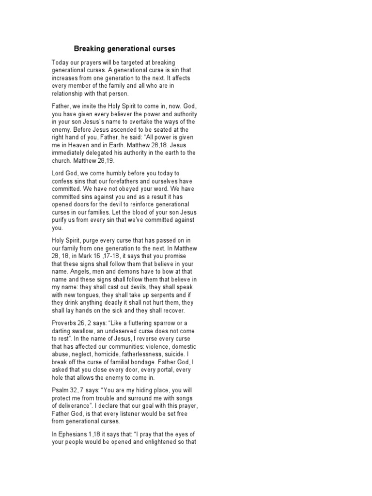 Prayer to Break Generational Curses | PDF | Repentance | Gospel Of Matthew