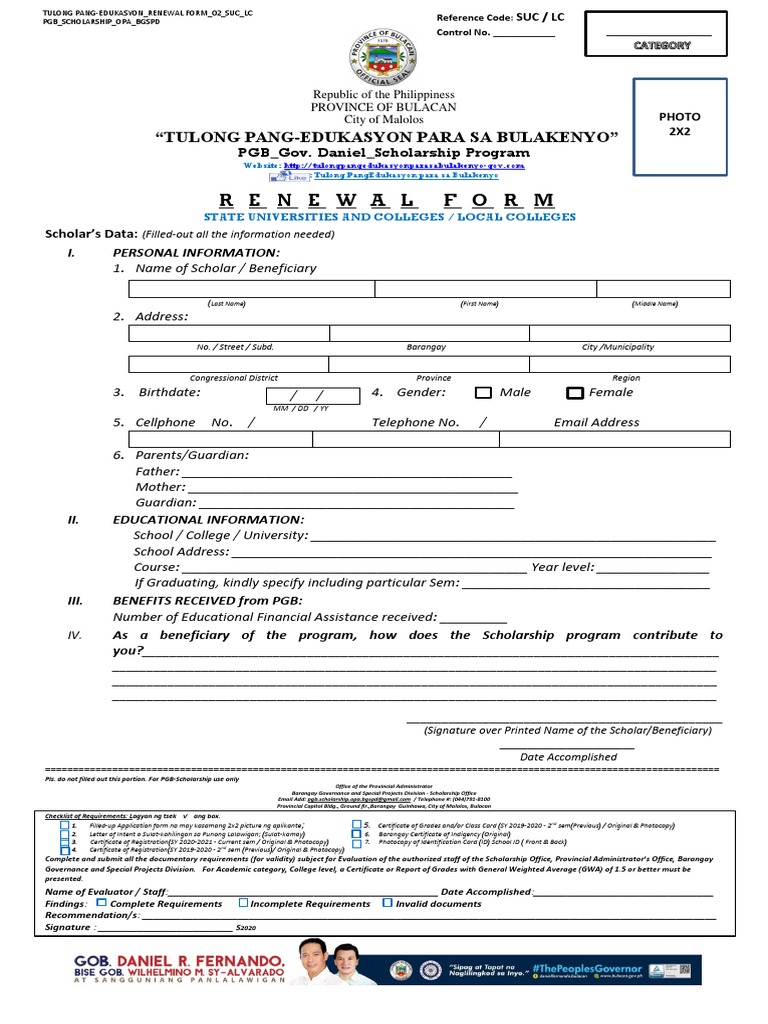 REVISED GDF Scholarship Renewal Form - Suc | PDF | Government And ...