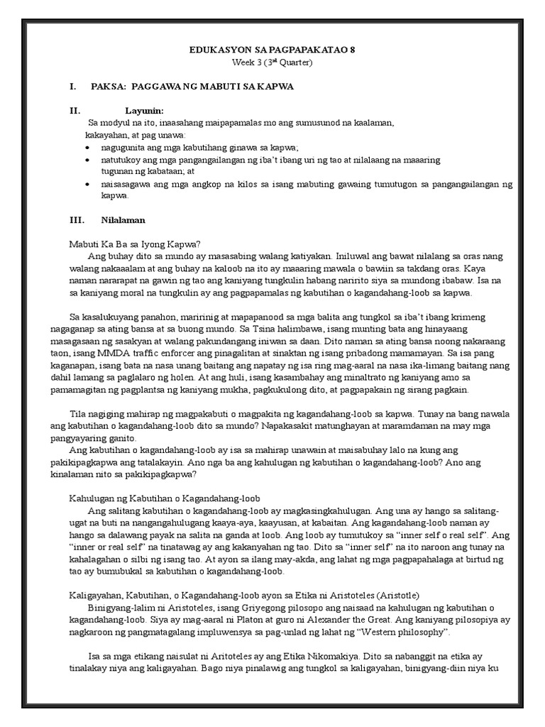 Esp Week 3 (3RD QTR) | PDF