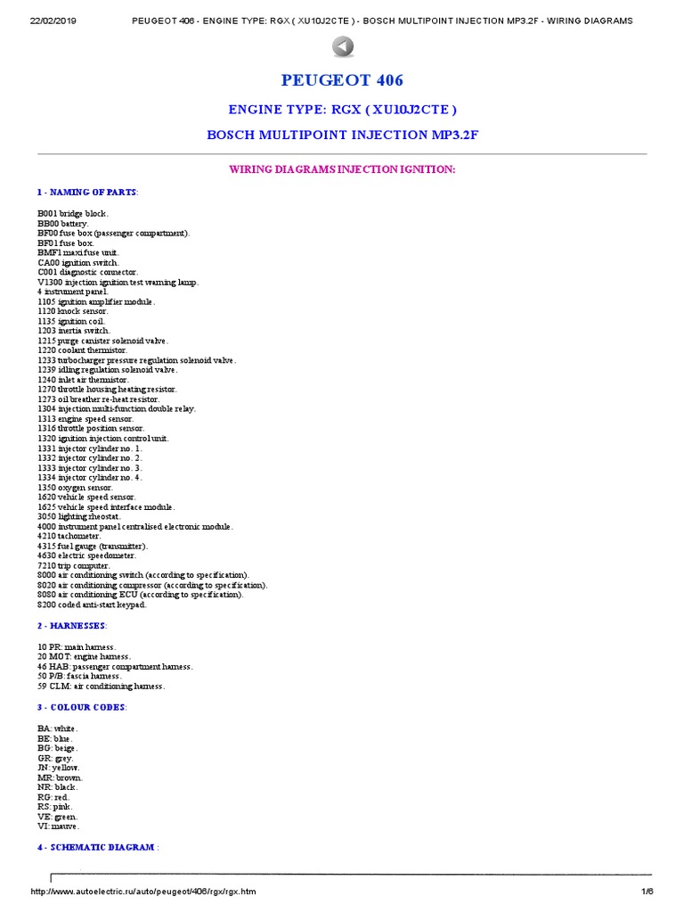 Peugeot 406 RGX Wiring Diagrams | PDF | Fuel Injection | Throttle