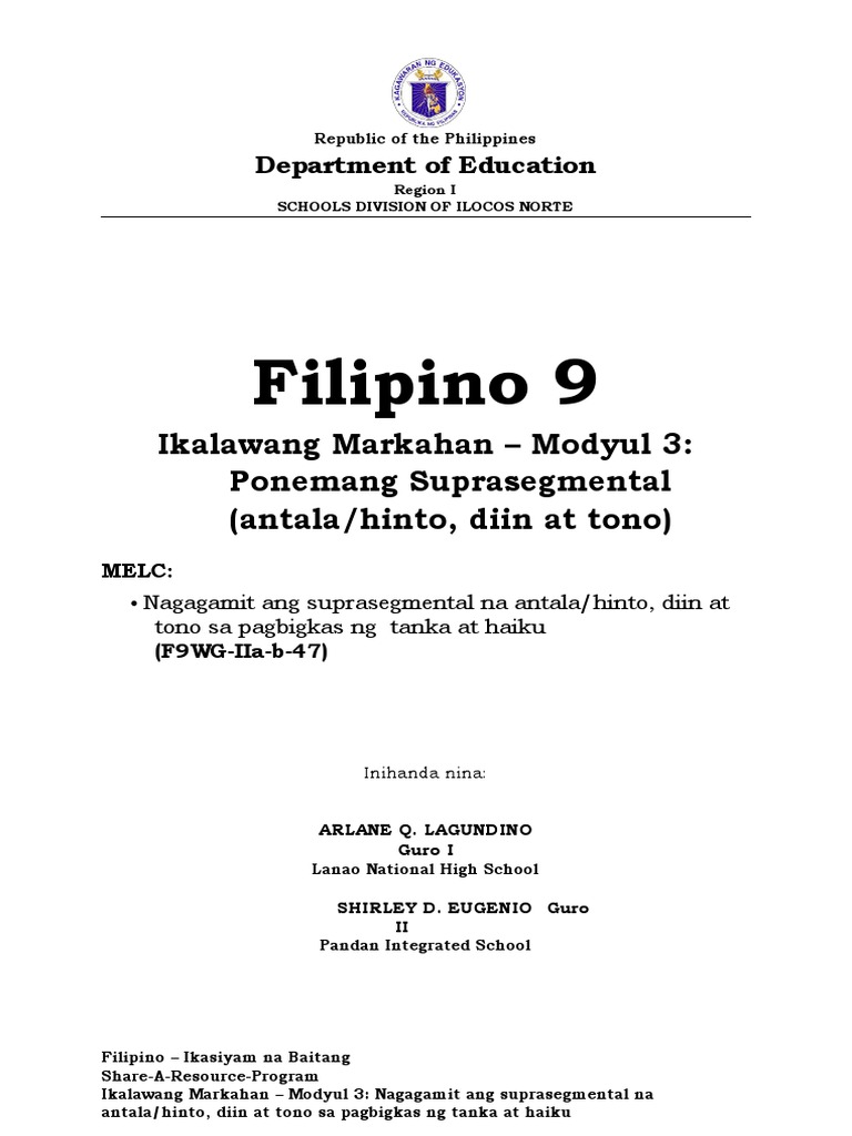 Filipino 9 Q2 Modyul 3 Week 3 MELC5 - Edited - 2 Editha Mabanag | PDF