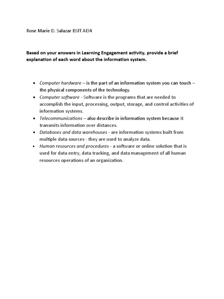 Based On Your Answers in Learning Engagement Activity, Provide A Brief ...