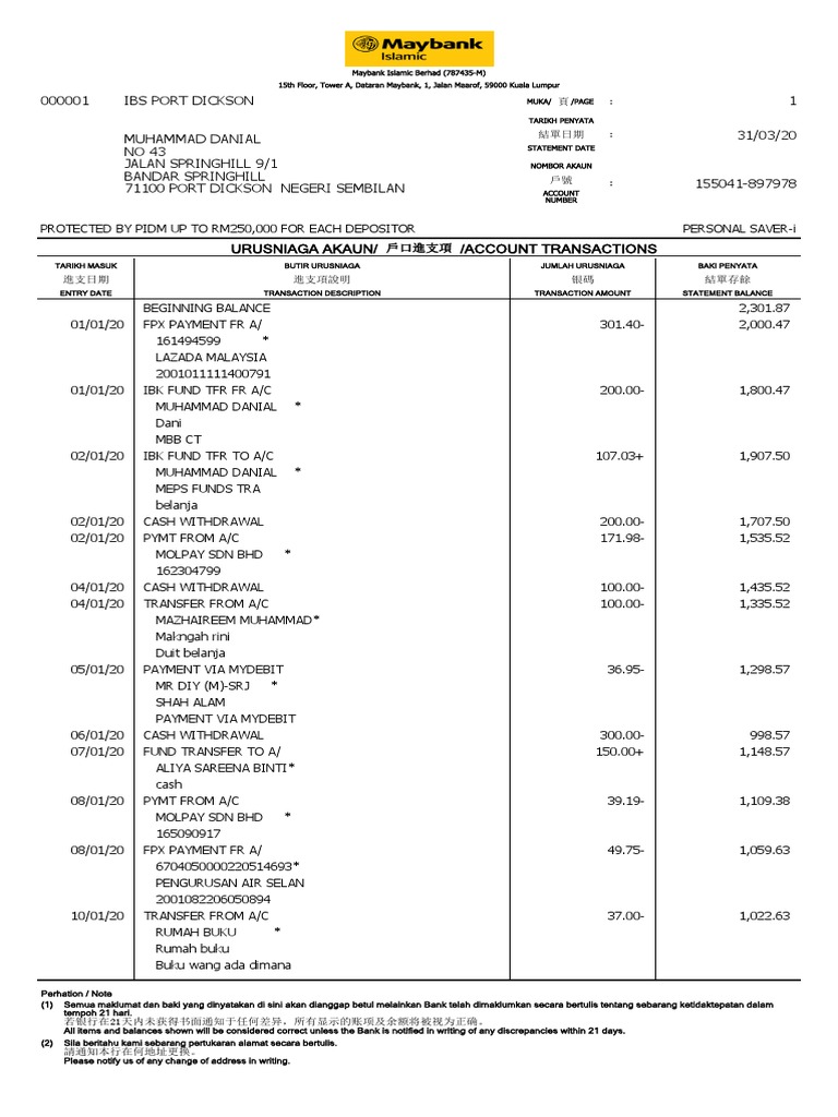 Bank Statement | PDF | Debits And Credits | Money