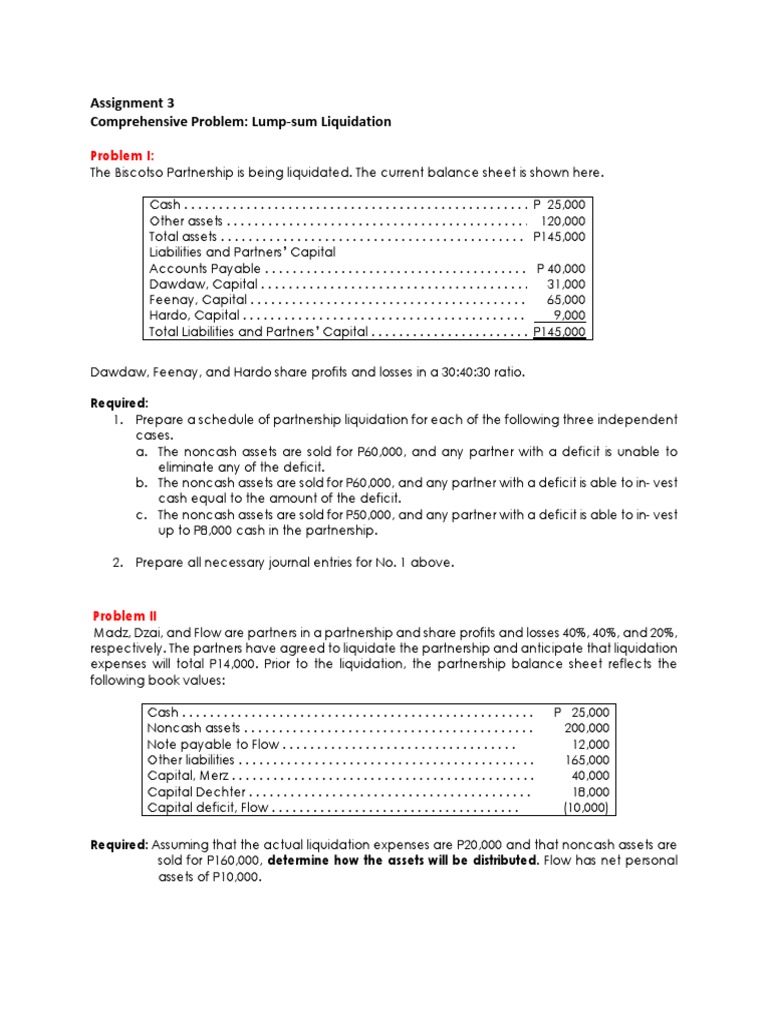Assignment 3 Lump-Sump Liquidation | PDF | Balance Sheet | Financial Economics