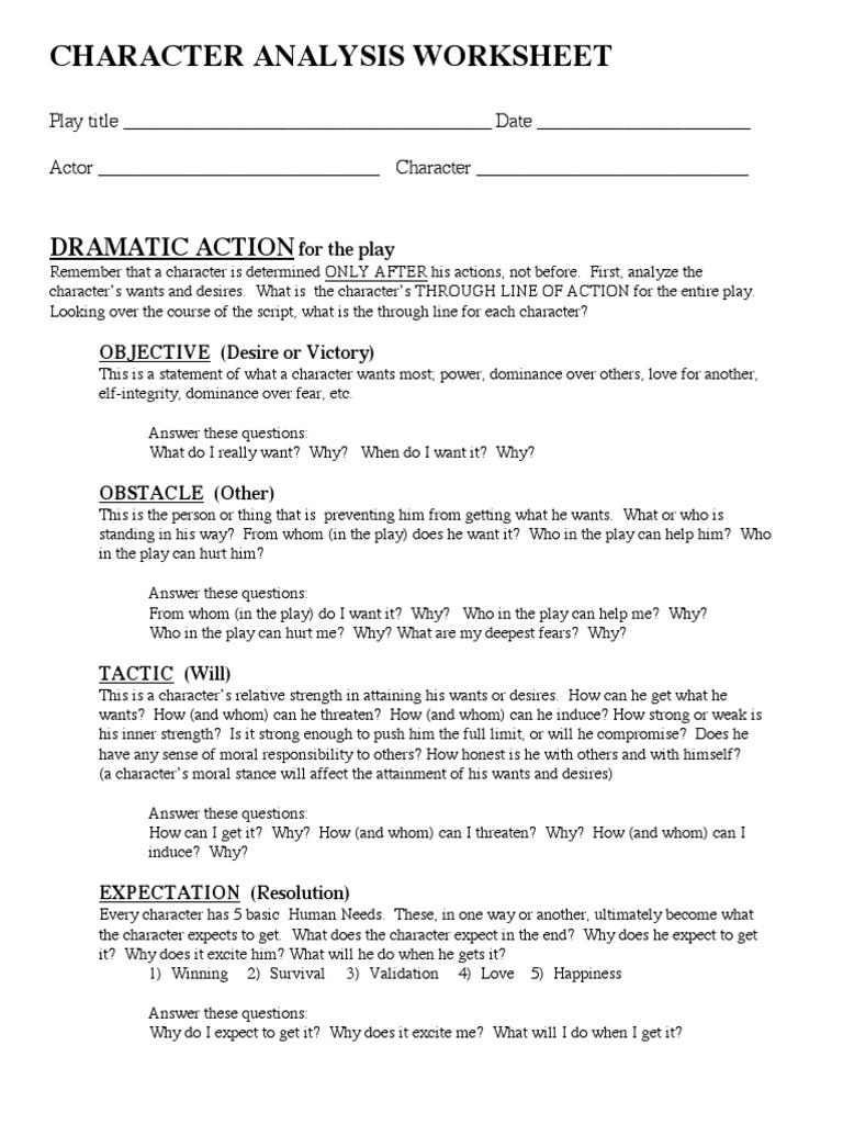 Character Analysis Worksheet | PDF | Human Nature | Psychology