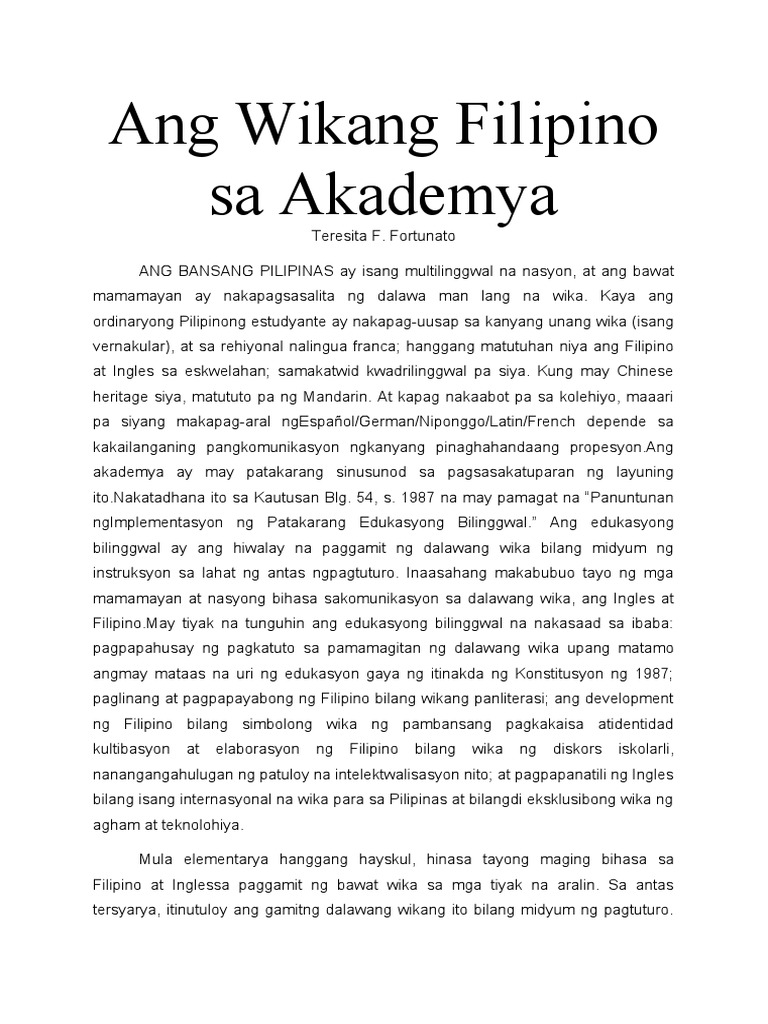 Ang Wikang Filipino Sa Akademya | PDF