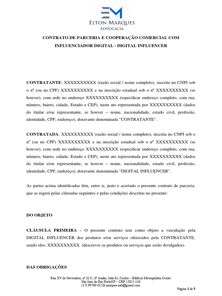 Modelo de Contrato Digital Influencer | PDF | Business