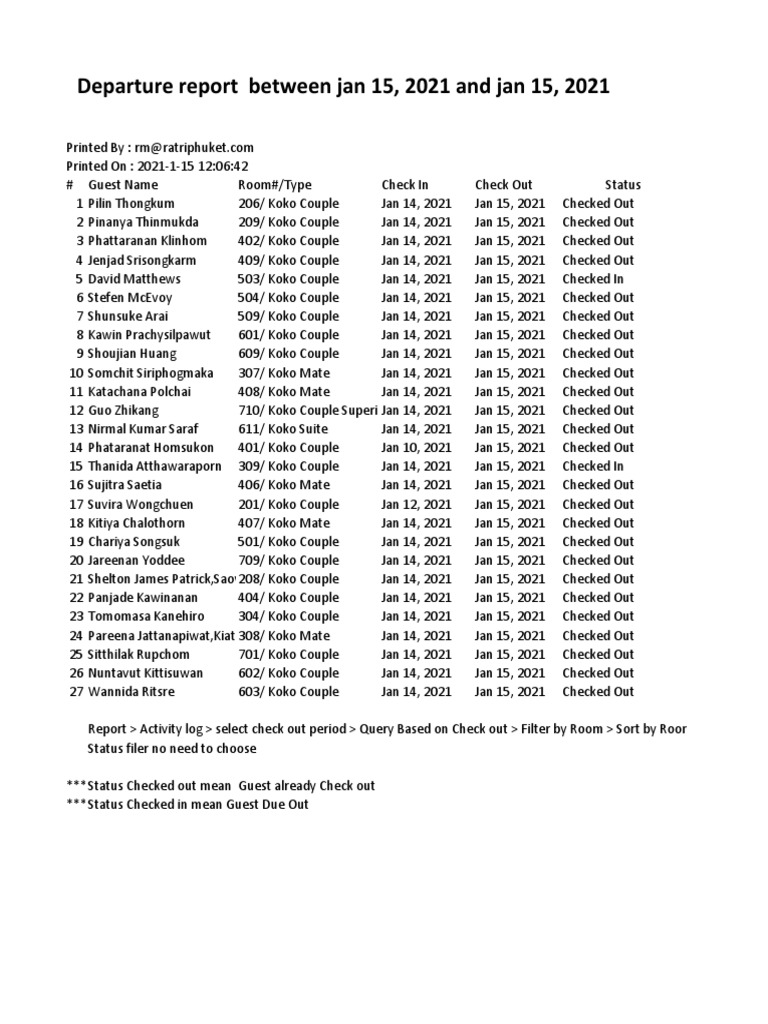 Departure Report Between Jan 15, 2021 and Jan 15, 2021 | PDF
