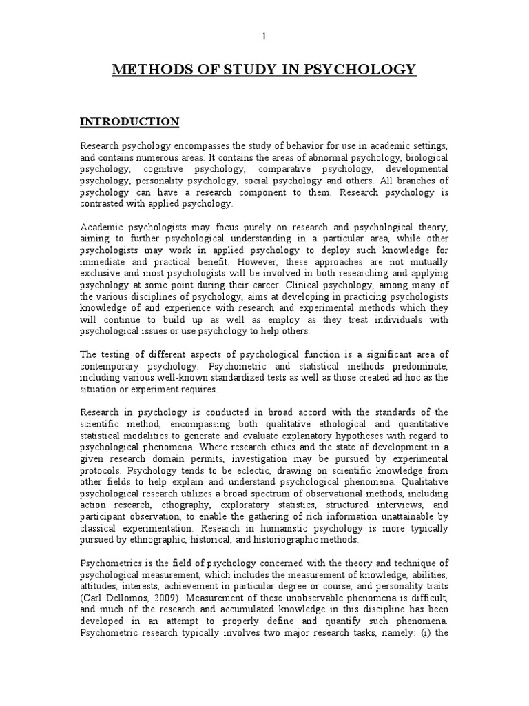 Methods of Study in Psychology | PDF | Experiment | Psychology