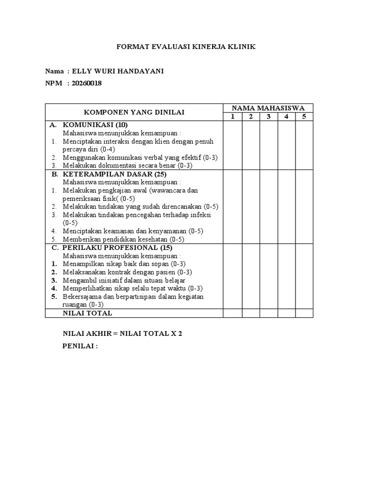 Format Evaluasi Kinerja Klinik | PDF