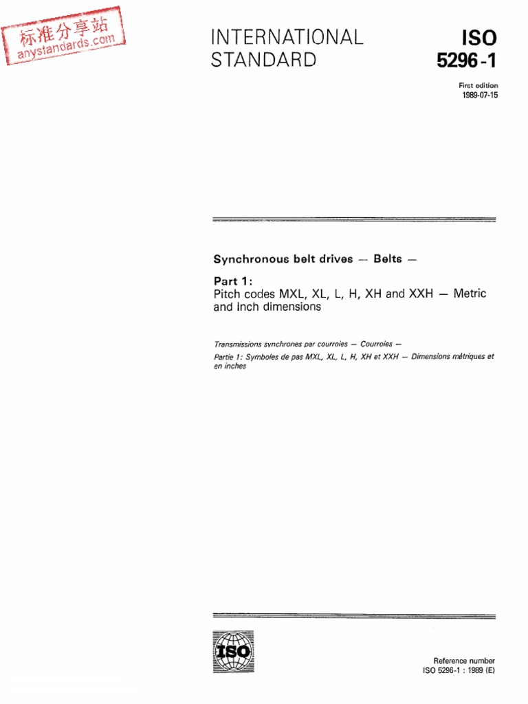ISO 5296-1-1989 Synchronnues Belts | PDF | International Organization ...