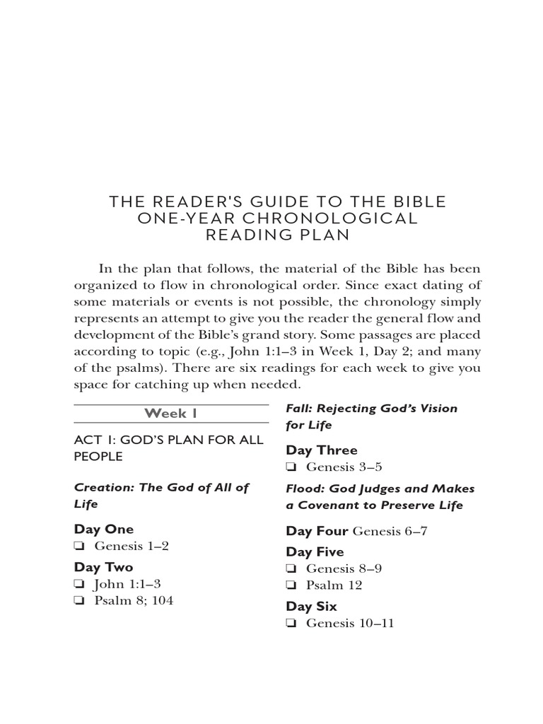 The Reader'S Guide To The Bible One-Year Chronological Reading Plan ...
