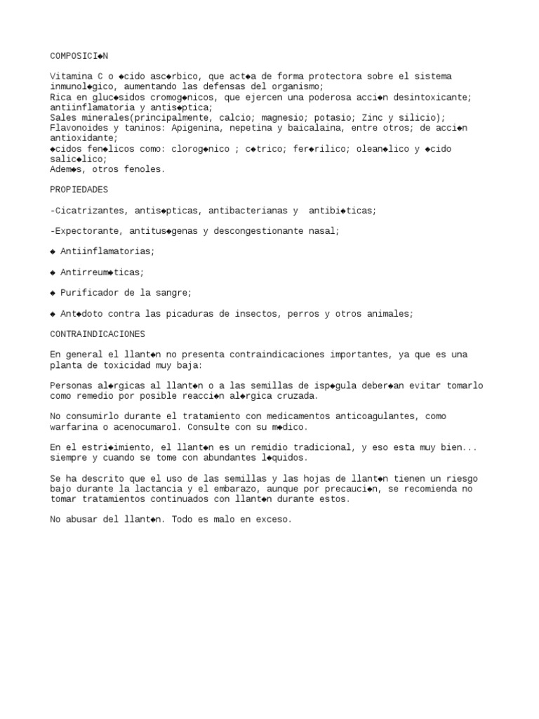 Composición, Propiedades y Contraindicaciones Del Yantén | PDF