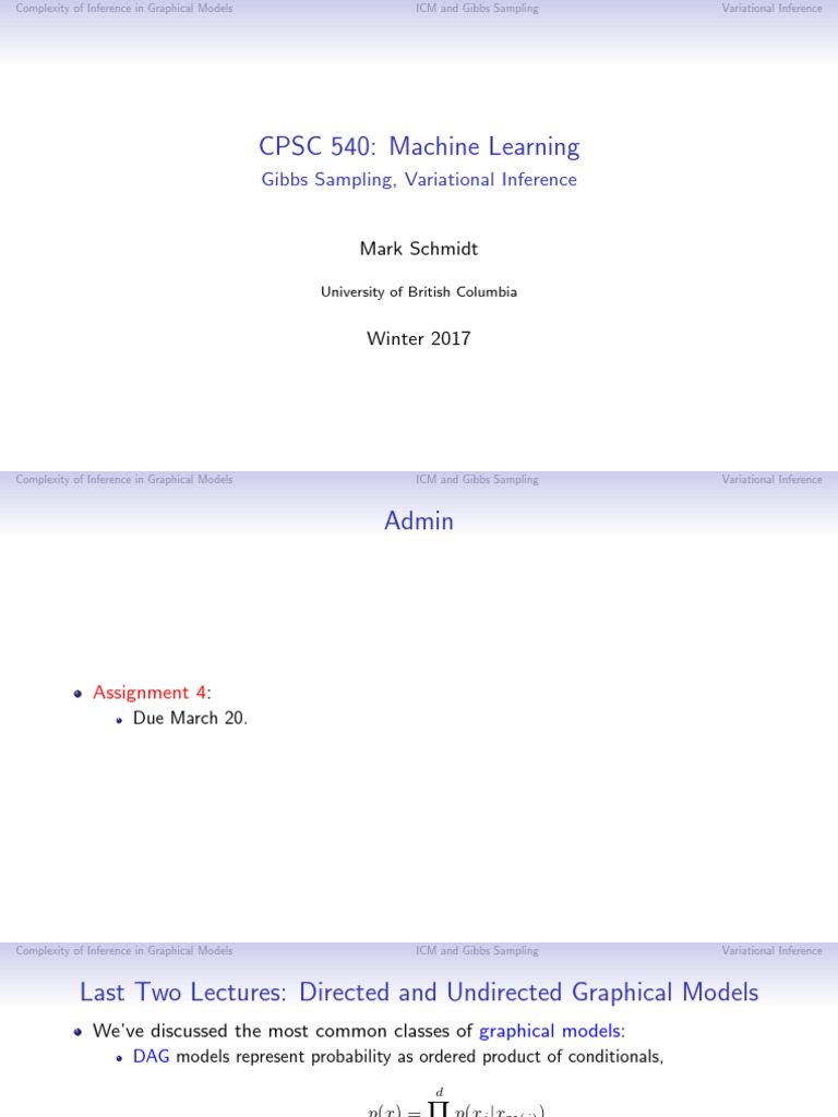 CPSC 540: Machine Learning: Gibbs Sampling, Variational Inference | PDF ...