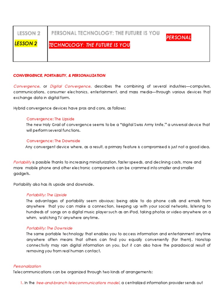 Lesson 2 - Personal Technology, The Future Is You | PDF | Technological ...
