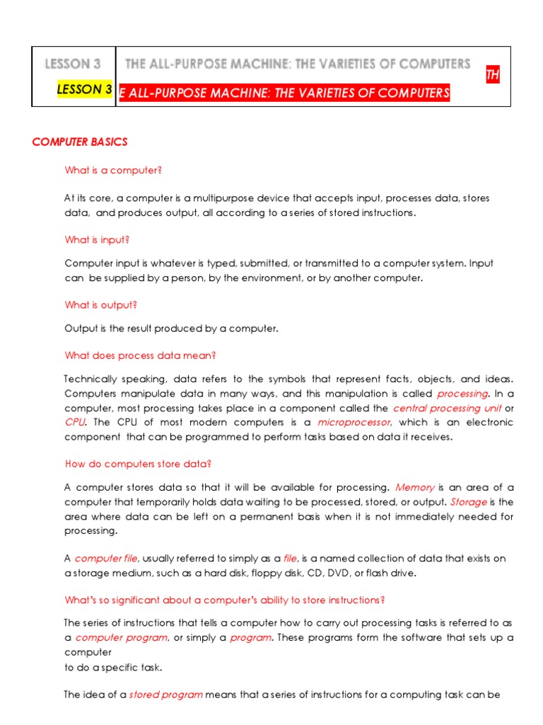 Lesson 3 - The &quot;All-Purpose Machine&quot; | Download Free PDF | Input/Output ...