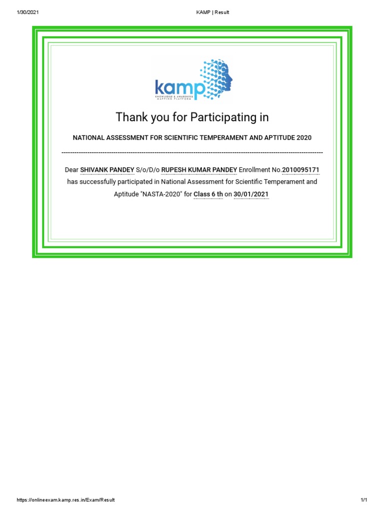 KAMP - Result Exam 2 | PDF