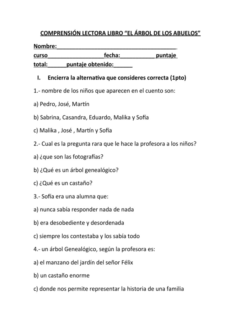 Prueba Libro El Árbol de Los Abuelos | PDF