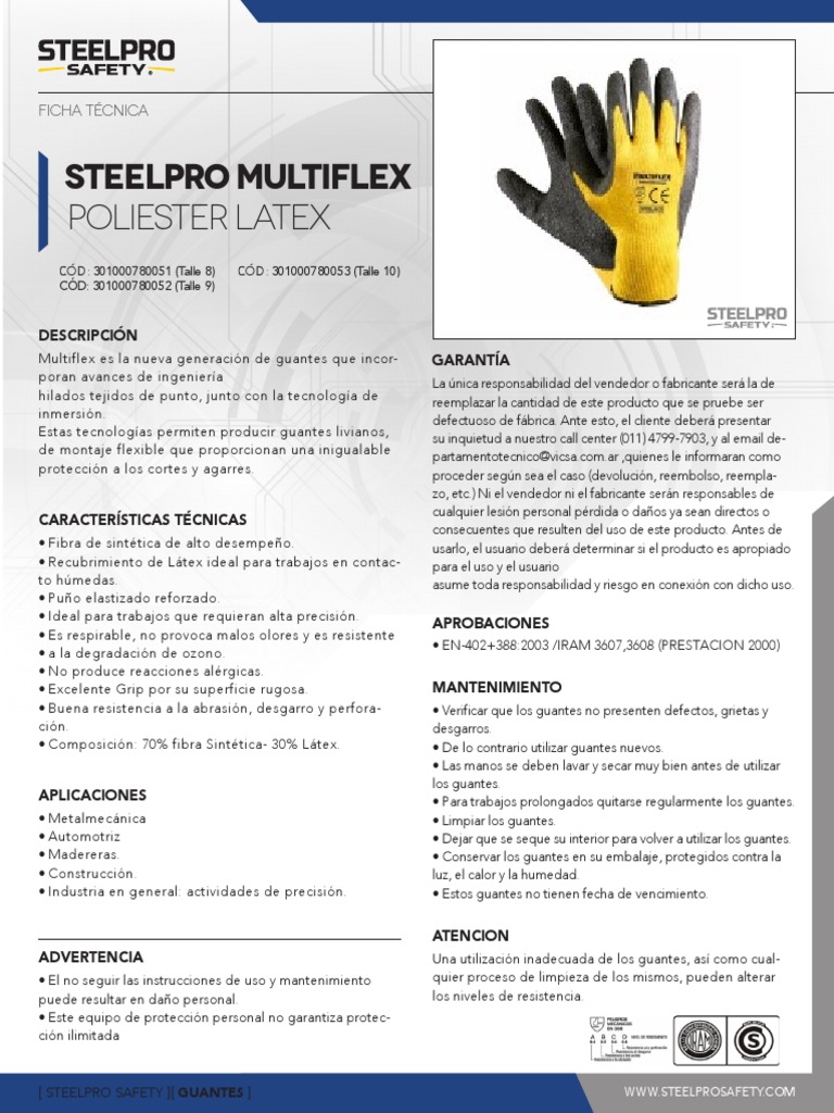 Ficha Tecnica Steelpro Guantes Multiflex Poliester Latex 30100078005 ...