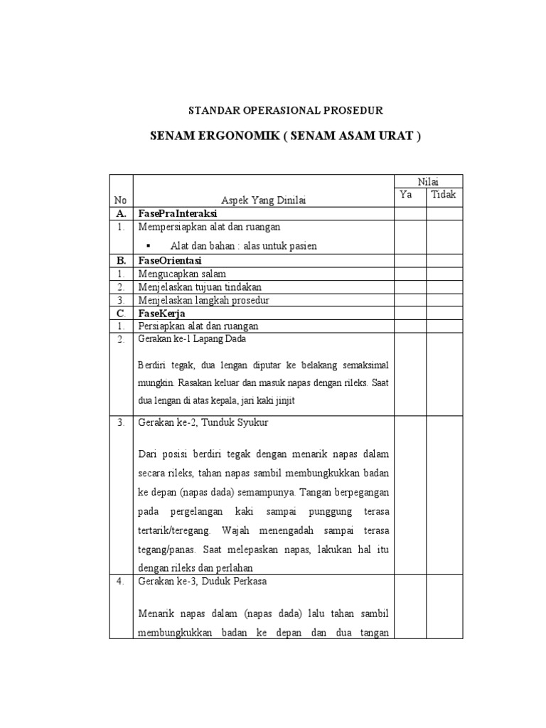 SOP Senam Ergonomik untuk Asam Urat | PDF