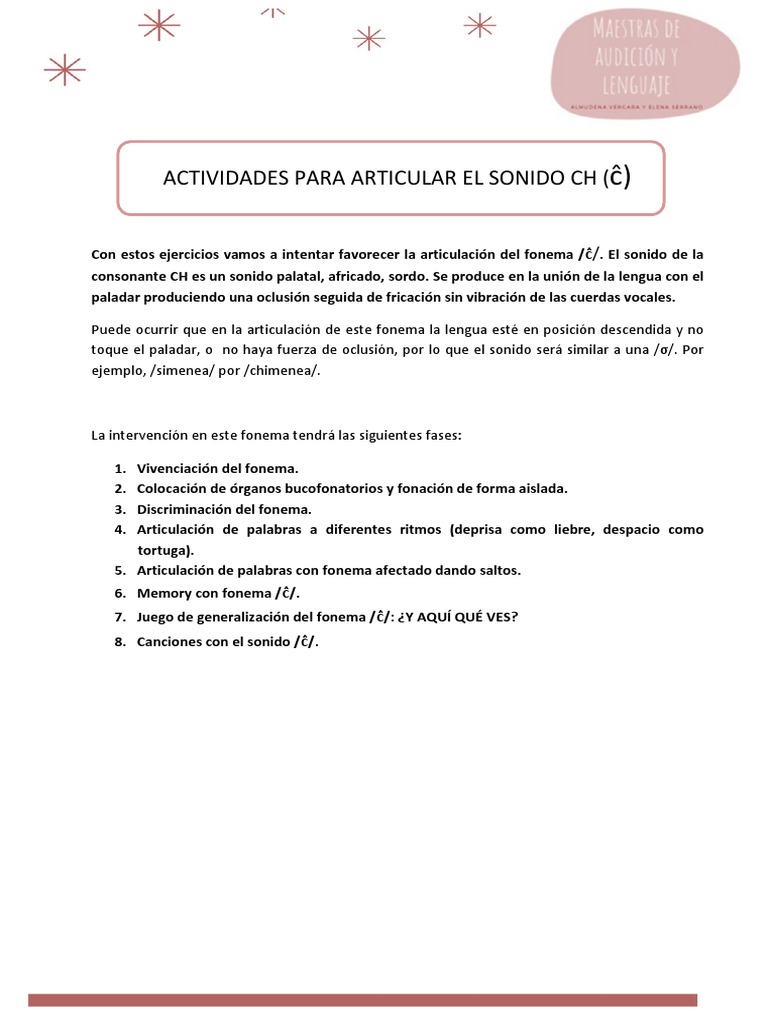Fonema CH Actividades para Articulacion | PDF | Fonema | Voz humana