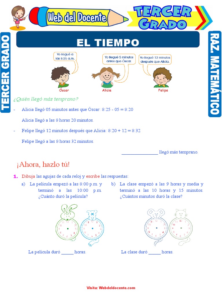 Problemas de Reloj para Tercer Grado | PDF | Métodos y materiales de ...