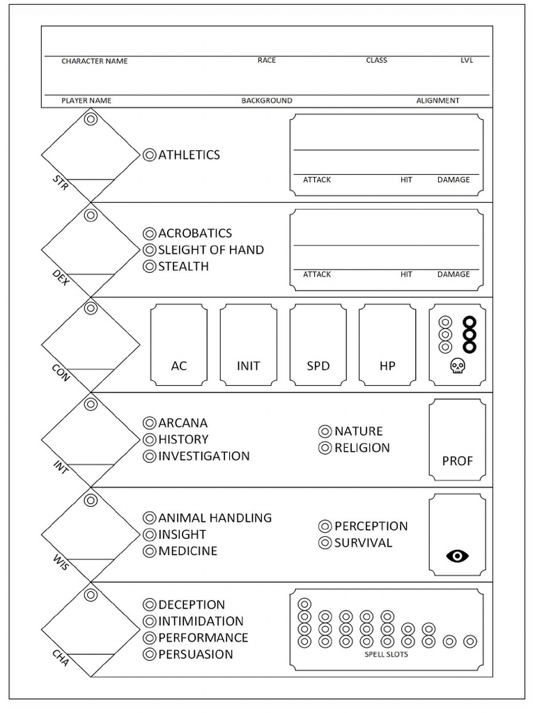 DND 5e - Playing Card Character Sheet - Fillable PDF | PDF