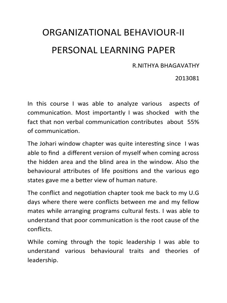 Organizational Behaviour PLP | PDF