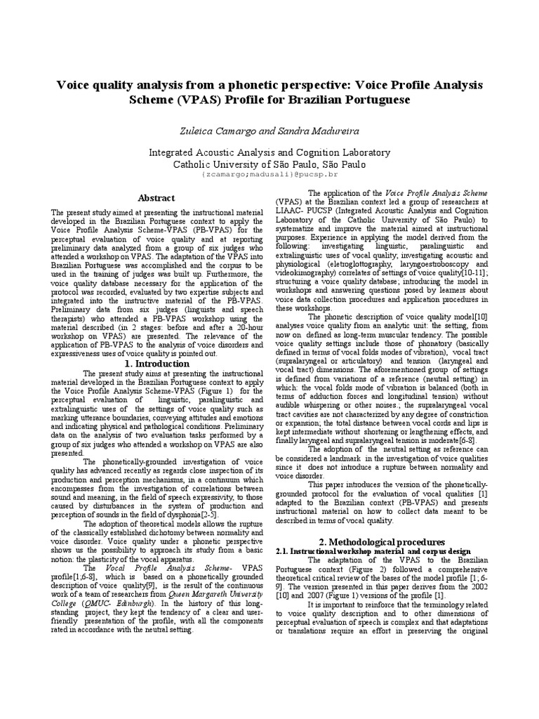 Voice Quality Analysis From A Phonetic Perspective Voice Profile ...