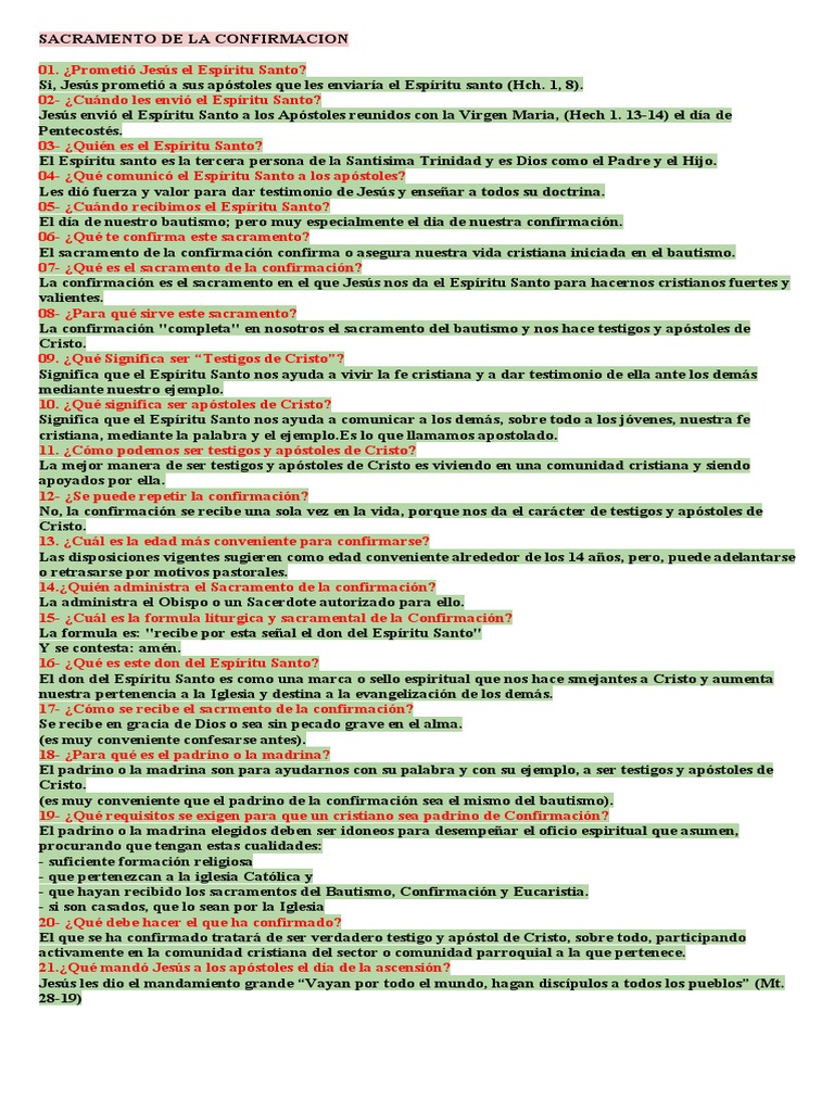 Sacramento de La Confirmacion Preguntas y Respuestas | PDF ...