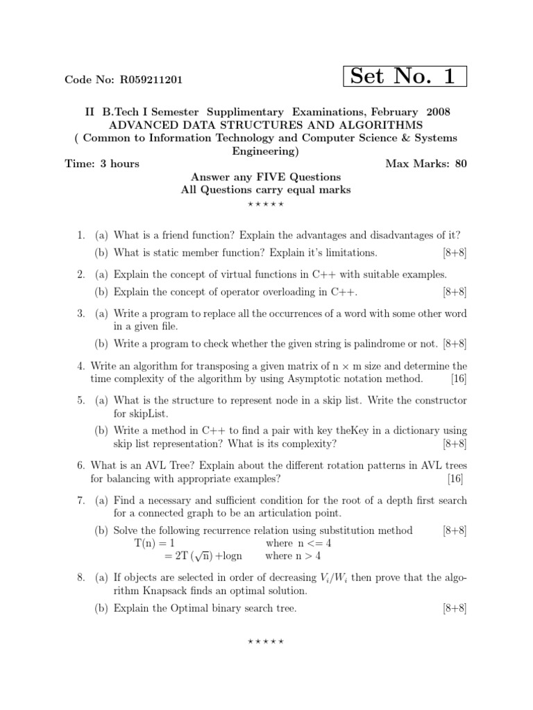 R059211201 Advanced Data Structures And Algorithms Pdf C Computational Complexity Theory