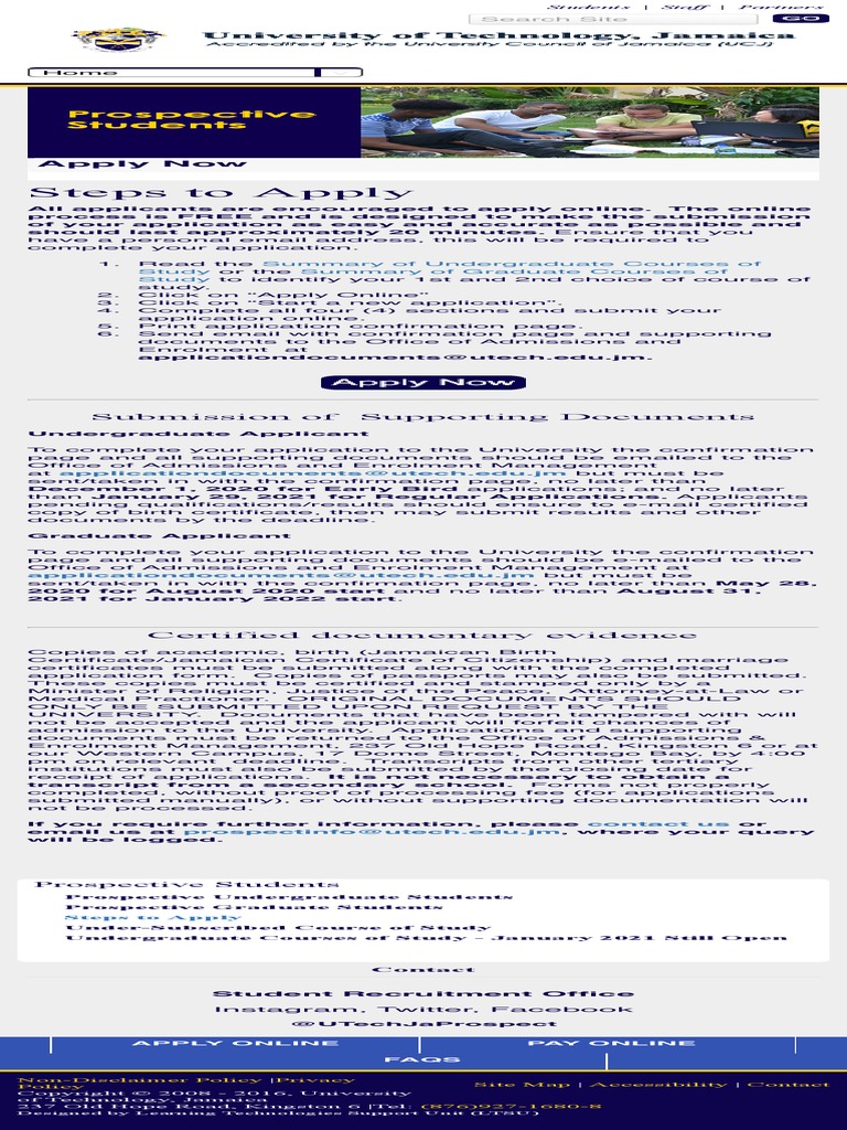 Steps To Apply - UTech, Ja | PDF | University And College Admission ...