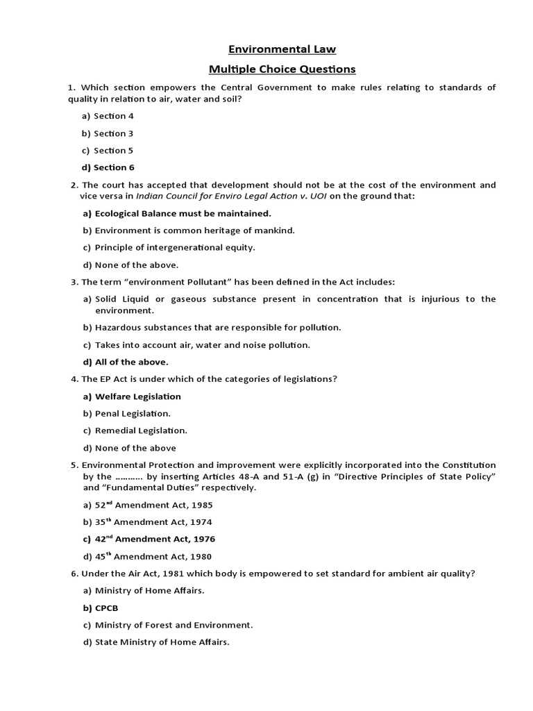 MCQs Envi. Law (200 Ques.) | PDF | Environmental Impact Assessment ...